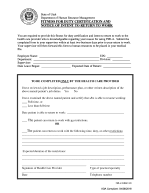 Fillable Online Fitness for Duty Certification and Notice of Intent to ...