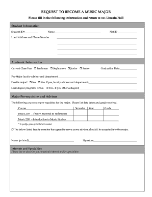 Fillable Online music cornell Music Major Application Form Fax Email ...