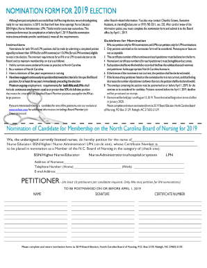 Fillable Online NOMINATION FORM FOR 2019 ELECTION - ncbon.com Fax Email ...
