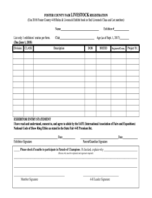 Fillable Online FOSTER COUNTY FAIR LIVESTOCK REGISTRATION Fax Email ...