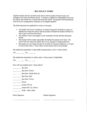 Fillable Online BUS POLICY FORM Fax Email Print - pdfFiller