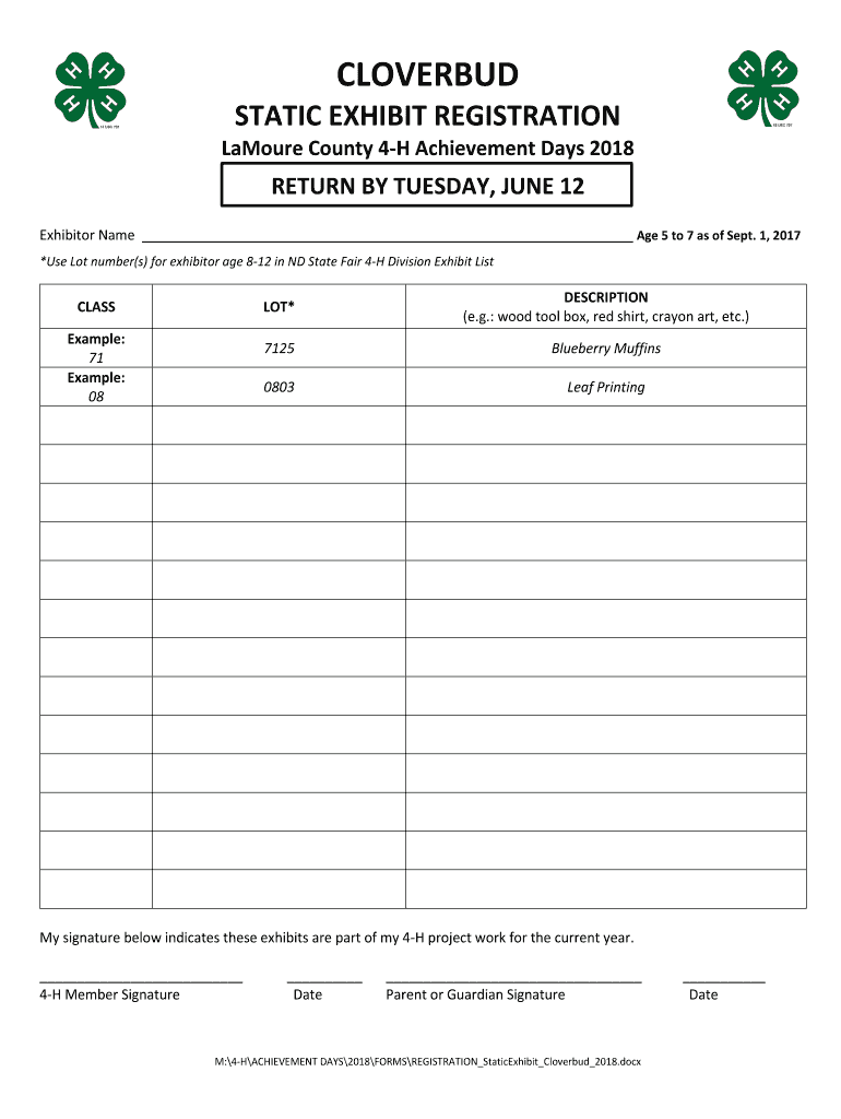 Fillable Online 4-H Cloverbuds Program (Ages 5-8)4-H Youth Development ...
