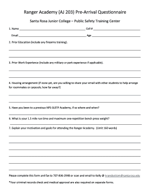 Fillable Online pstc santarosa Ranger Academy (AJ 203) Pre Arrival ...