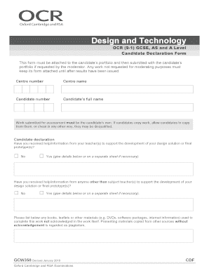 Fillable Online GCW358 GCSE 9-1 Design and Technology Candidate Declaration Form Fax Email Print ...