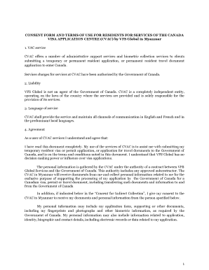 Fillable Online 1 CONSENT FORM AND TERMS OF USE FOR ... - Vfsglobal.ca ...
