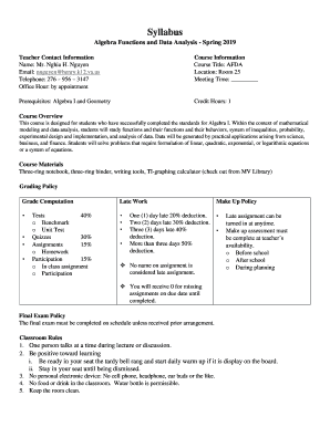 Fillable Online Algebra Functions and Data Analysis - Spring 2019 Fax ...