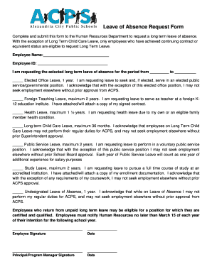 Fillable Online Leave of Absence Request Form - acps.k12.va.us Fax ...