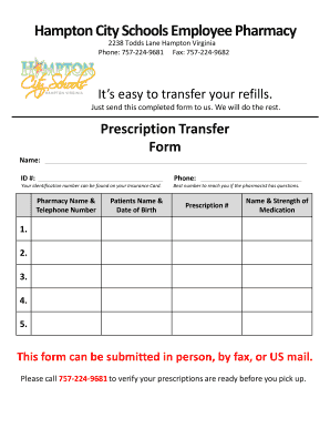 Fillable Online Transfer RX Form - hampton.k12.va.us Fax Email Print ...