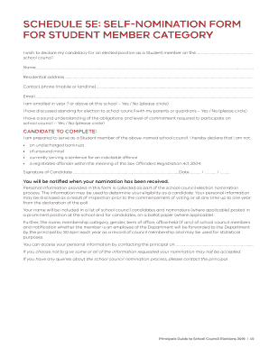 Fillable Online SCHEDULE 5E: SELF-NOMINATION FORM FOR STUDENT Fax Email ...