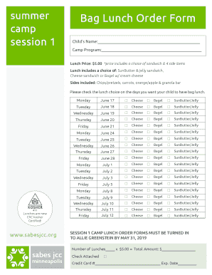 Fillable Online Bag Lunch Order Form - Sabes JCC Fax Email Print ...
