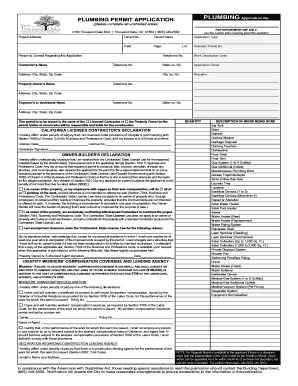 Fillable Online PLUMBING Application No Fax Email Print - pdfFiller