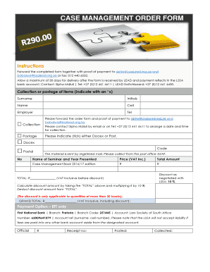 Fillable Online CASE MANAGEMENT ORDER FORM - lssalead.org.za Fax Email ...