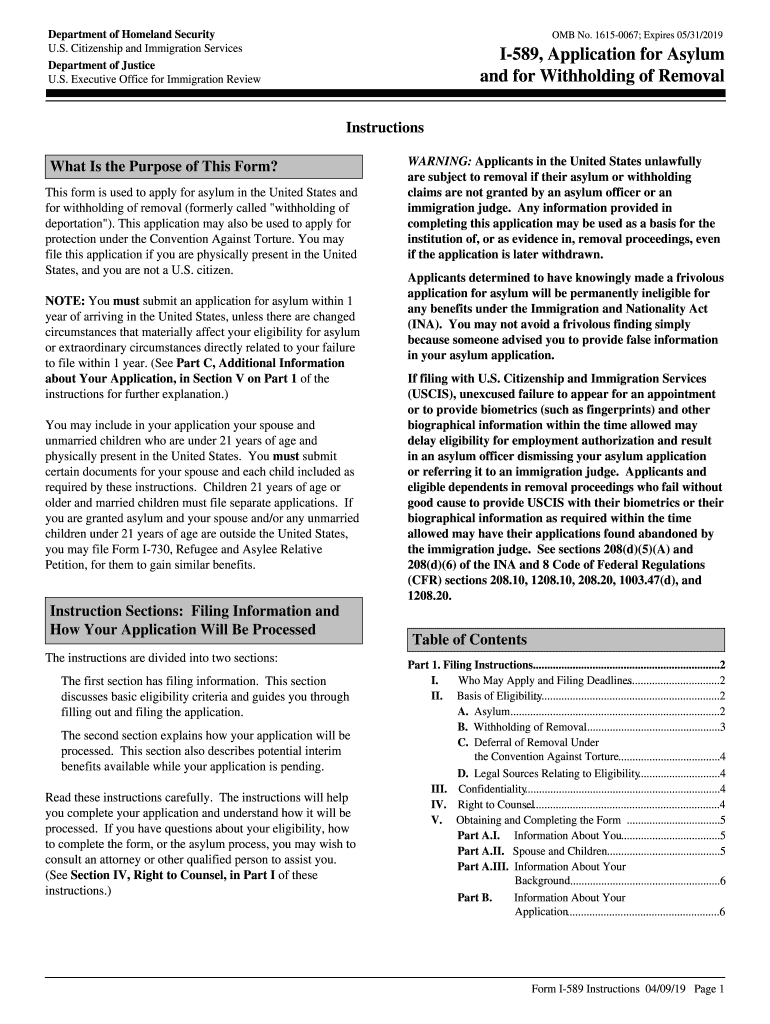 USCIS I 589 Instructions 2019 2021 Fill And Sign Printable Template