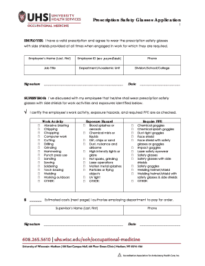 Fillable Online Prescription Safety Glasses Application - UHS Fax Email ...