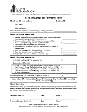 Fillable Online Food & Beverage Tax Remittance Form Fax Email Print ...