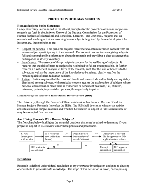 Fillable Online PROTECTION OF HUMAN SUBJECTS Human Subjects Policy ...