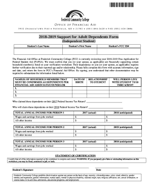 Fillable Online 2018-2019 Support for Adult Dependents Form Fax Email ...