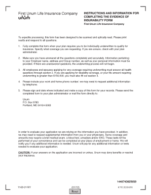 Fillable Online First Unum Life Insurance Company INSTRUCTIONS AND ...