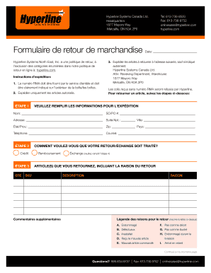 Fillable Online Formulaire de retour de marchandise - hyperline.com Fax ...