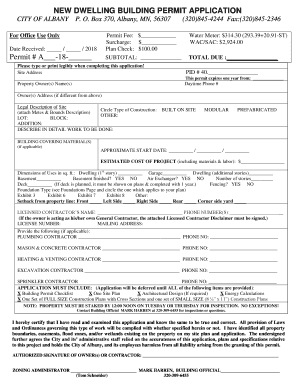 Fillable Online ci albany mn NEW DWELLING BUILDING PERMIT APPLICATION ...