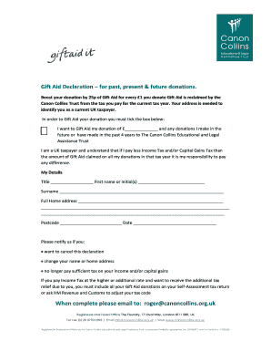 Fillable Online Gift Aid Declaration - canoncollins.org.uk Fax Email ...