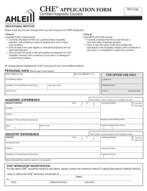 Fillable Online CHE APPLICATION FORM Ref Code: Certified Hospitality ...