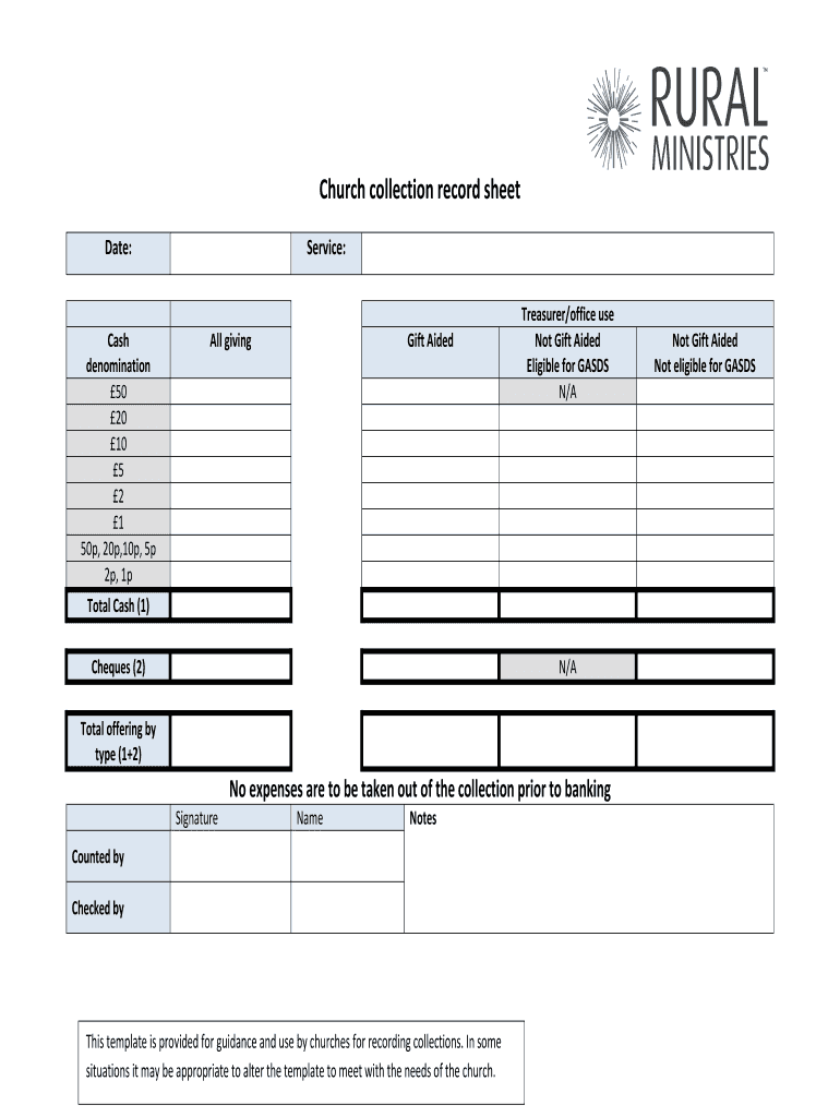 Fillable Online Church collection record sheet Fax Email Print - pdfFiller