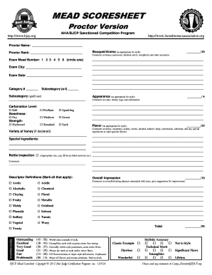 Fillable Online mead scoresheet - Beer Judge Certification Program ...