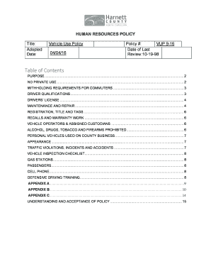 Fillable Online Vehicle Use Policy.docx Fax Email Print - pdfFiller