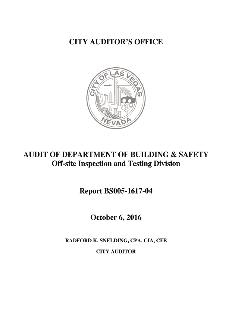 Fillable Online CITY AUDITOR'S OFFICE AUDIT OF DEPARTMENT OF BUILDING ...