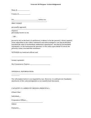 Fillable Online General All Purpose Acknowledgement State of ... Fax ...