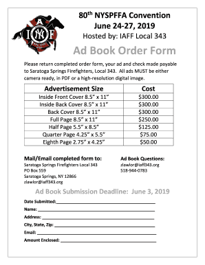 Fillable Online Hosted by: IAFF Local 343 Ad Book Order Form - nyspffa ...
