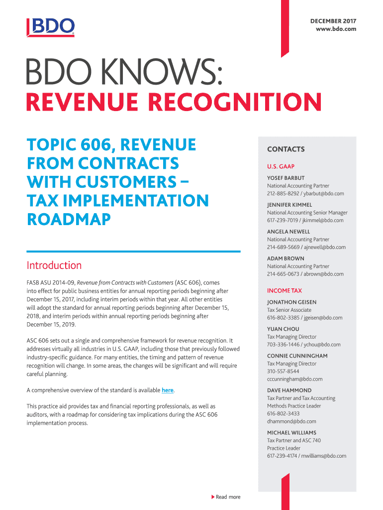 Fillable Online REVENUE RECOGNITION - BDO USA, LLP Fax Email Print ...