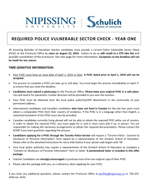 Fillable Online REQUIRED POLICE VULNERABLE SECTOR CHECK - YEAR ONE Fax ...