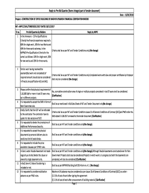 Fillable Online Reply to Pre-Bid Queries forms integral part of tender ...