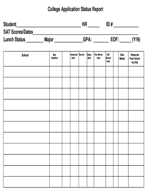 Fillable Online College Application Status Report Student HR ID # SAT ...