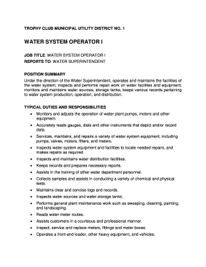 Fillable Online WATER SYSTEM OPERATOR I - tcmud.org Fax Email Print ...