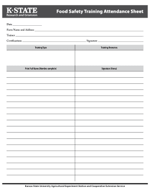 Fillable Online Food Safety Training Attendance Sheet. Use this form to ...