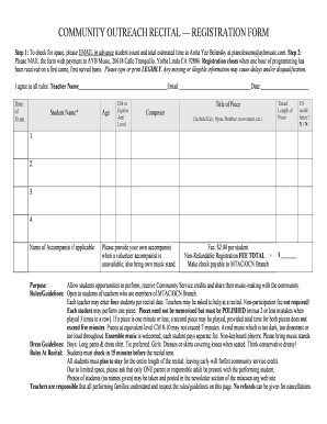 Fillable Online COMMUNITY OUTREACH RECITALREGISTRATION FORM Fax Email ...
