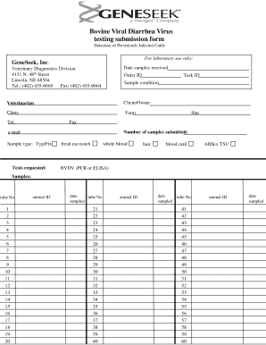 Fillable Online Geneseek BVDV testing submission form. Geneseek BVDV ...