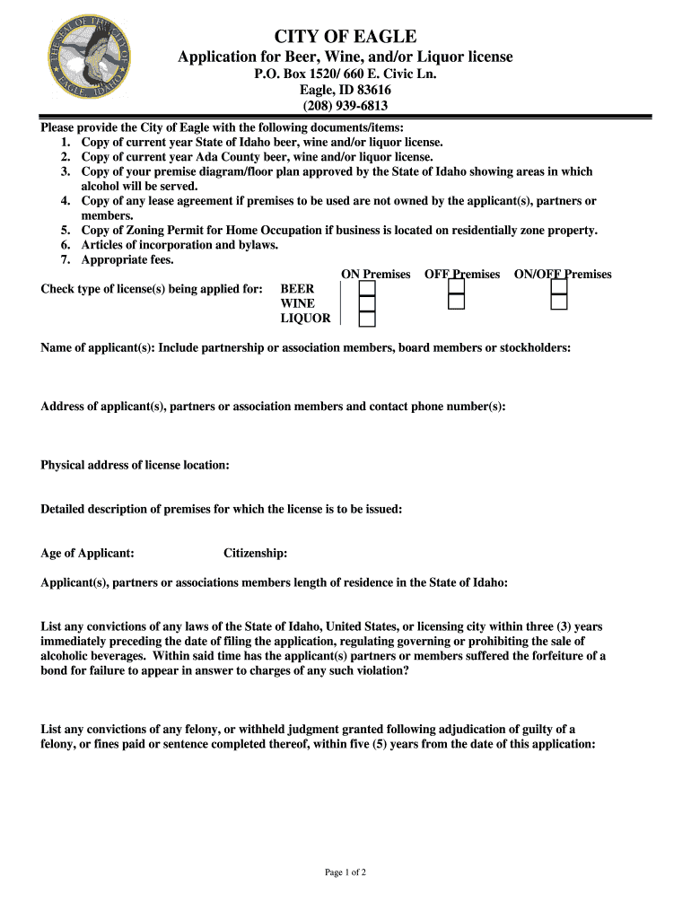 Fillable Online Alcohol permit appl updated 08-30-17 - fill in template ...