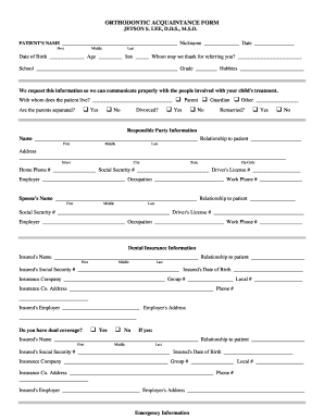 Fillable Online ORTHODONTIC ACQUAINTANCE FORM JETSON S. LEE, Fax Email ...
