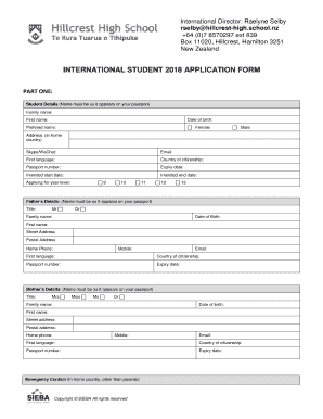 Fillable Online INTERNATIONAL STUDENT 2018 APPLICATION FORM Fax Email ...