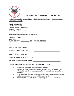 Fillable Online NOMINATION FORM COVER SHEET - narfe-colorado.com Fax ...