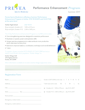 Fillable Online recreation kohlervillage prevea kohler registration and ...