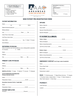 Fillable Online NEW PATIENT PRE-REGISTRATION FORM - arallergy.com Fax Email Print - pdfFiller