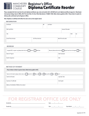 Fillable Online MCC Registrar's Office Diploma/Certificate Reorder Form ...