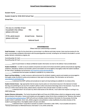 Fillable Online Annual Parent Acknowledgement Form - baschools.org Fax ...