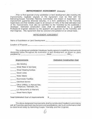 Fillable Online IMPROVEMENT AGREEMENT (Example) Fax Email Print - pdfFiller