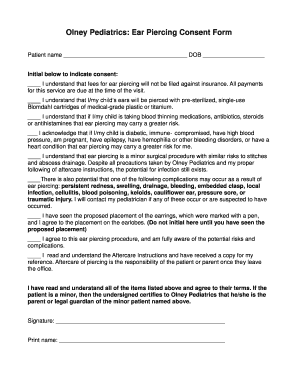 Fillable Online Olney Pediatrics: Ear Piercing Consent Form Fax Email ...
